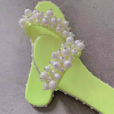 2022 Summer Fashion Open Toe Women's Sandals Plus Size Flat Slippers Pearl Slides non-slip shoes for ladies