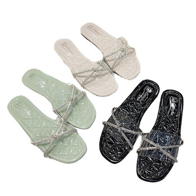 High quality summer Sandals women Luxury Custom Comfortable sparkling rhinestone decoration Ladies Beautiful Wedge Slippers