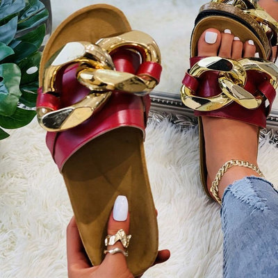2022 Fashion Style gold chain lightweight slides new soft rubber sole slippers women flat sandals custom shoes
