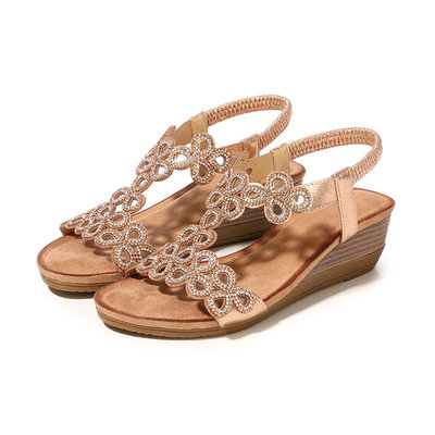 High-heeled Slippers with rhinestones Wedge sandals new hot sale Bohemian Style fashion outdoor Women shoes