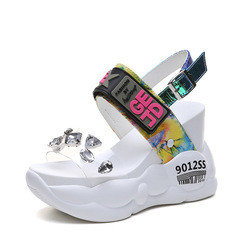 High quality Color Rhinestone super thick bottom casual shoes women non-slip wedges sandals fashion outdoor slippers