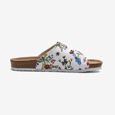Wholesale summer fashion Floral light Breathable cork beach casual shoes women flat sandals cloud slides slippers