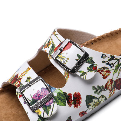 Wholesale summer fashion Floral light Breathable cork beach casual shoes women flat sandals cloud slides slippers