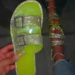 Best price new design rhinestone beach casual shoes with buckles flat non-slip slippers footwear summer sandals women