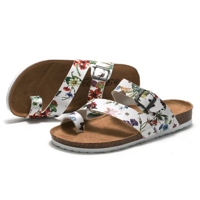 Women summer trend cork beach clip-on casual shoes new design flat  flip-flops slippers in stock floral sandals