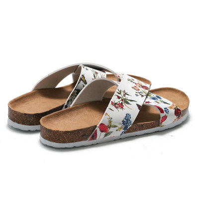 Slippers hot sale cork beach shoes leather pattern upper lightweight non-slip flat summer women floral sandals