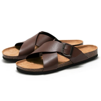 Non Slip Men Casual Footwear  Cross Strap Summer Solid Color Flat
