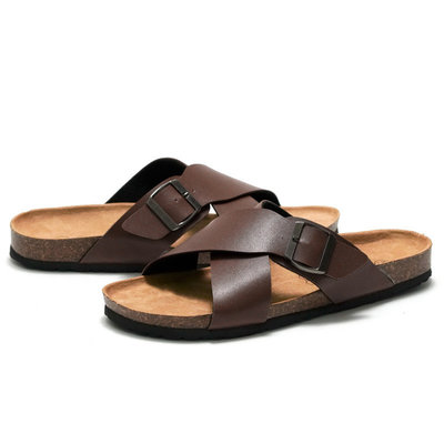 Non Slip Men Casual Footwear  Cross Strap Summer Solid Color Flat