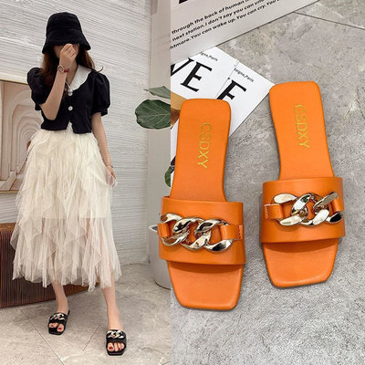 Summer sandals women new design Metal Chain Fashion Flat Casual Shoes outdoor Footwear large Size slippers 2022 Hot