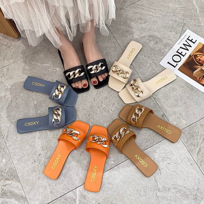 Summer sandals women new design Metal Chain Fashion Flat Casual Shoes outdoor Footwear large Size slippers 2022 Hot