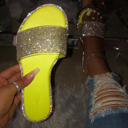 2022 New Arrival Summer Sandals women Rhinestone Flat Slide outdoor Casual solid color slippers Ladies wholesale