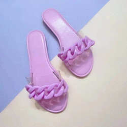 New design women casual beach shoes hot sale candy color buckle comfortable flat non-slip sandals and slippers