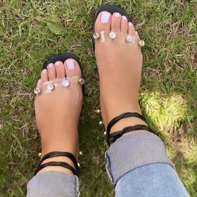 Wholesale lace up sandals for women rhinestones beach slippers fashion summer open toe casual outdoor shoes in stock