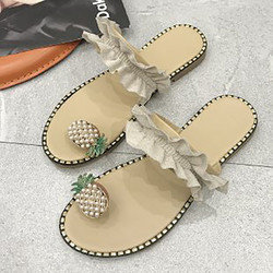 Wholesale Large size lace upper sandals women 2022 new fashion pineapple decoration Flat flip flops summer beach shoes