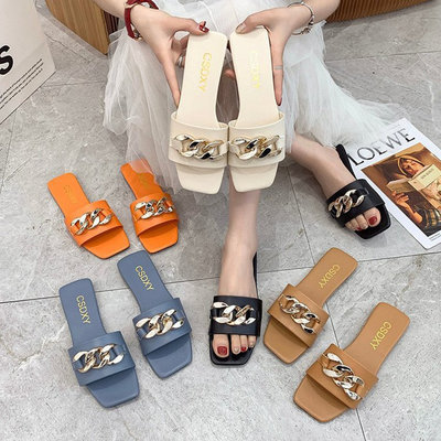 New design summer flat bottom women cheap outdoor slippers fashion metal buckle retro non-slip sandals in stock