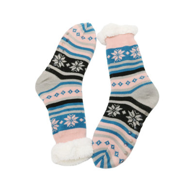 blue and pink stripe christmas socks non-slip warm floor socks women winter house slipper socks