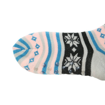 blue and pink stripe christmas socks non-slip warm floor socks women winter house slipper socks