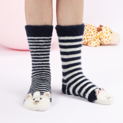 Winter Fashion Accessories Women stripe pattern Cozy Plush Faux Fur Hairy Fluffy Room Floor Slipper socks Sofa Sleep Fuzzy Socks