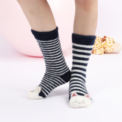 Winter Fashion Accessories Women stripe pattern Cozy Plush Faux Fur Hairy Fluffy Room Floor Slipper socks Sofa Sleep Fuzzy Socks
