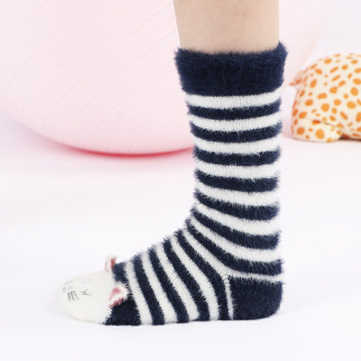 Winter Fashion Accessories Women stripe pattern Cozy Plush Faux Fur Hairy Fluffy Room Floor Slipper socks Sofa Sleep Fuzzy Socks