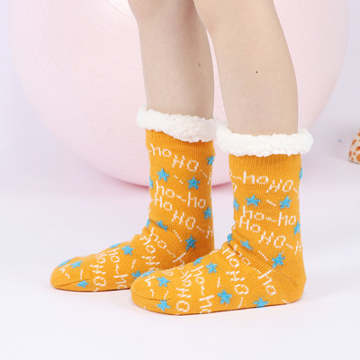 custom wholesale Women's Winter fluffy fur Lined Thermal Slipper Socks Home floor Socks Anti-slip sole sherpa designer socks