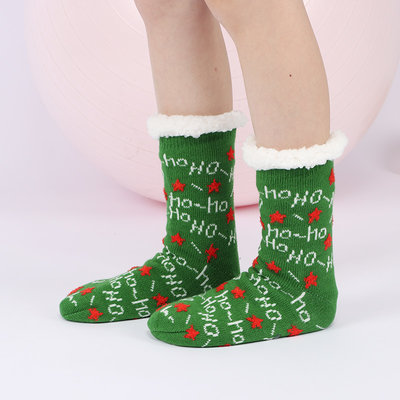 custom wholesale Women's Winter fluffy fur Lined Thermal Slipper Socks Home floor Socks Anti-slip sole sherpa designer socks