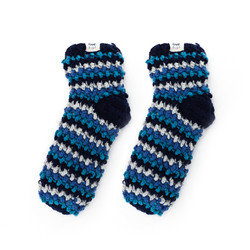 Custom Fashion Cute Stripes Winter Women Thick Thermal Fuzzy Christmas Fluffy socks blue striped floor Socks