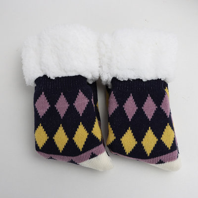women Slipper Socks Fuzzy Thick Warm Heavy Fleece lined Winter Socks diamond pattern Stockings For ladies sherpa socks