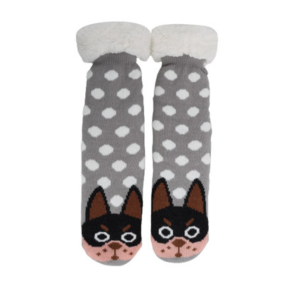 Women Cheap Animal Knitted Winter Home Indoor Slipper Socks With Plush Sherpa Lining In Stock Ladies warm socks