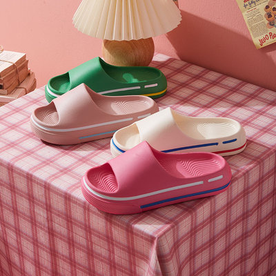 Wholesale household Men EVA thick bottom Classic summer Color Stroke sandals couple bathroom non-slip women slides slipper