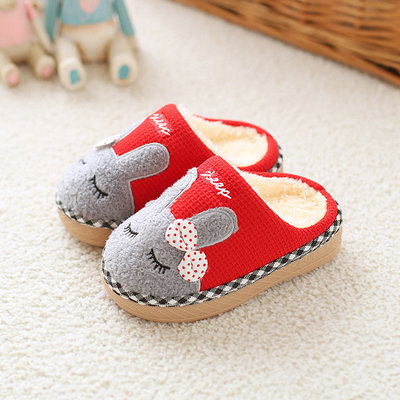 Children slippers home warm cartoon smile rabbit winter non-slip thick bottom cute girls bedroom shoes in stock