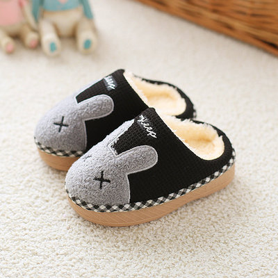 Children slippers home warm cartoon smile rabbit winter non-slip thick bottom cute girls bedroom shoes in stock