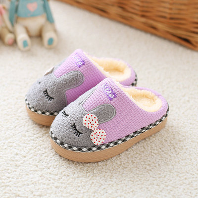 Children slippers home warm cartoon smile rabbit winter non-slip thick bottom cute girls bedroom shoes in stock