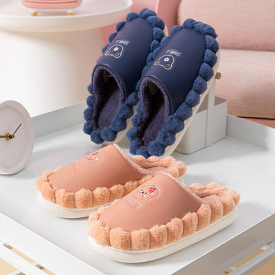 Best price comfort warm home slippers hot sale custom delicate plush cute cartoon vamp home indoor shoes female