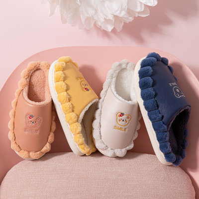 Winter fashion Flowers side plush slippers indoor and outdoor warm non-slip soft sole couple bedroom shoes women