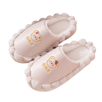Winter fashion Flowers side plush slippers indoor and outdoor warm non-slip soft sole couple bedroom shoes women