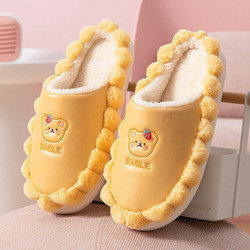 Winter fashion Flowers side plush slippers indoor and outdoor warm non-slip soft sole couple bedroom shoes women