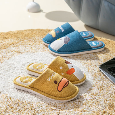 Excellent quality skin-friendly linen slippers female Sweat-absorption hot sale cartoon Duck home indoor shoes