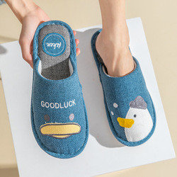 Excellent quality skin-friendly linen slippers female Sweat-absorption hot sale cartoon Duck home indoor shoes