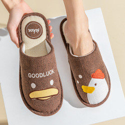 Excellent quality skin-friendly linen slippers female Sweat-absorption hot sale cartoon Duck home indoor shoes