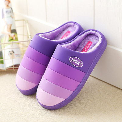 Waterproof non-slip wholesale slippers women thick-soled winter fashion stripes plush couple home indoor shoes