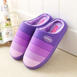 Waterproof non-slip wholesale slippers women thick-soled winter fashion stripes plush couple home indoor shoes