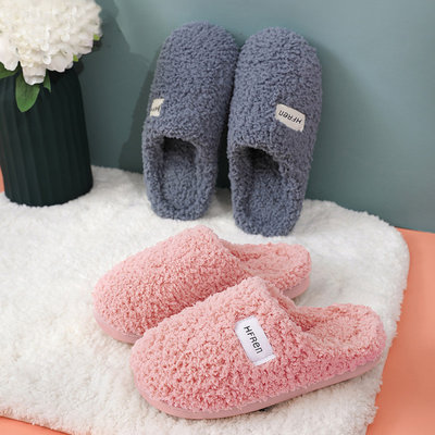 New style plush couple slippers winter indoor non-slip cute home warm soft household shoes for women and male