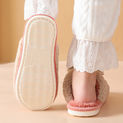 Wholesale Hairy slippers autumn winter couple warm soft plush cute bowknot female non-slip bedroom shoes
