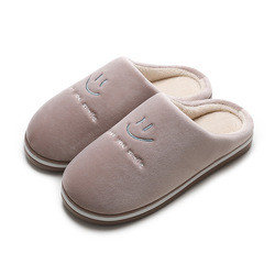 Hot selling 2021 new fashion soft plush winter slippers smile patterns vamp non-slip couple home shoes in stock