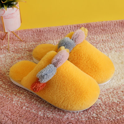Cute Plush flowers shape slippers winter female thick-soled non-slip indoor and outdoor warm home shoes ladies closed shoes