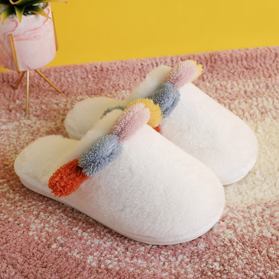 Cute Plush flowers shape slippers winter female thick-soled non-slip indoor and outdoor warm home shoes ladies closed shoes