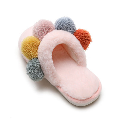 Cute Plush flowers shape slippers winter female thick-soled non-slip indoor and outdoor warm home shoes ladies closed shoes