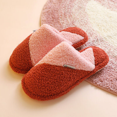 Winter 2021 new fashion stitching color home slippers non-slip warm couple soft plush house shoes women