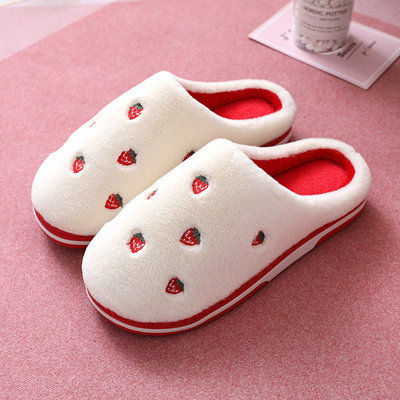 New winter wholesale female cute fruit pattern warm thick bottom slippers non-slip couple home indoor shoes
